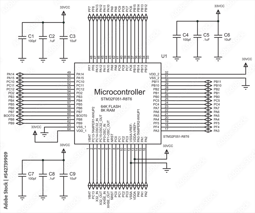 Graphic symbol of central processor on the diagram. Schematic diagram ...
