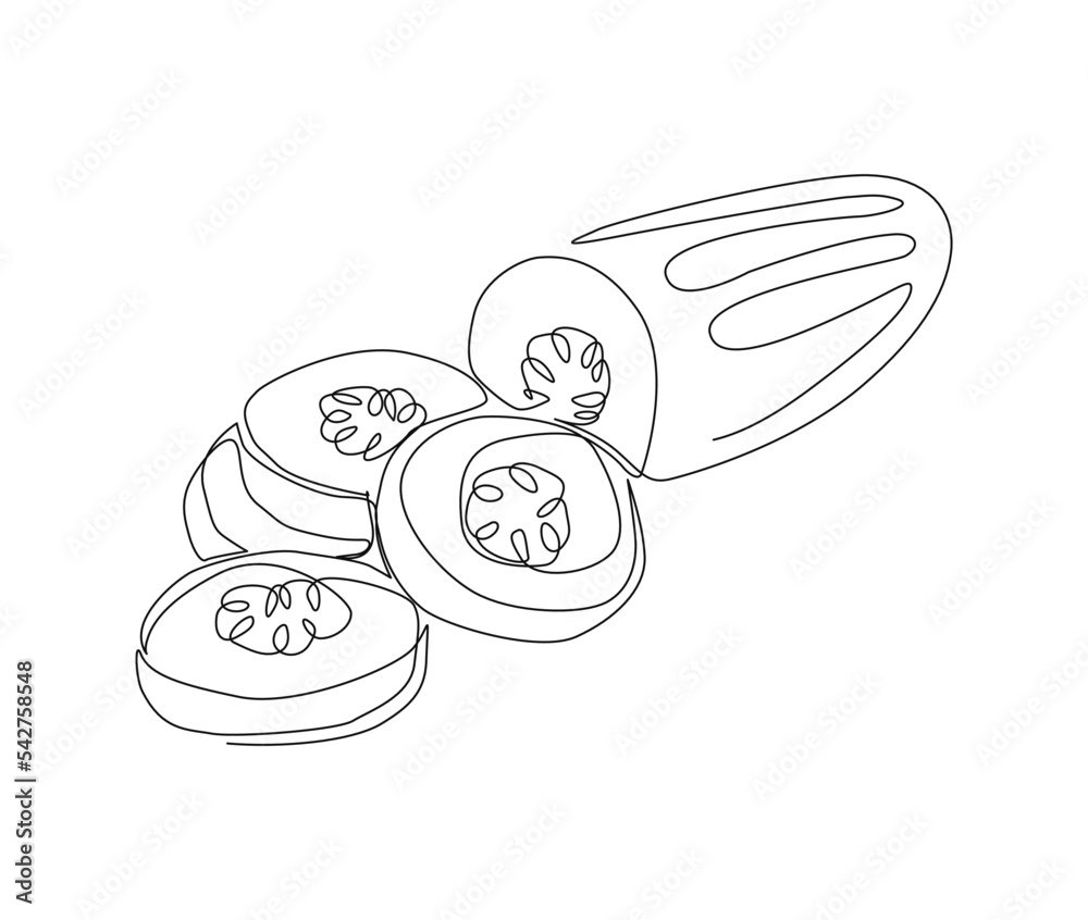 Continuous one line drawing of cucumber. Sliced of cucumber simple line ...