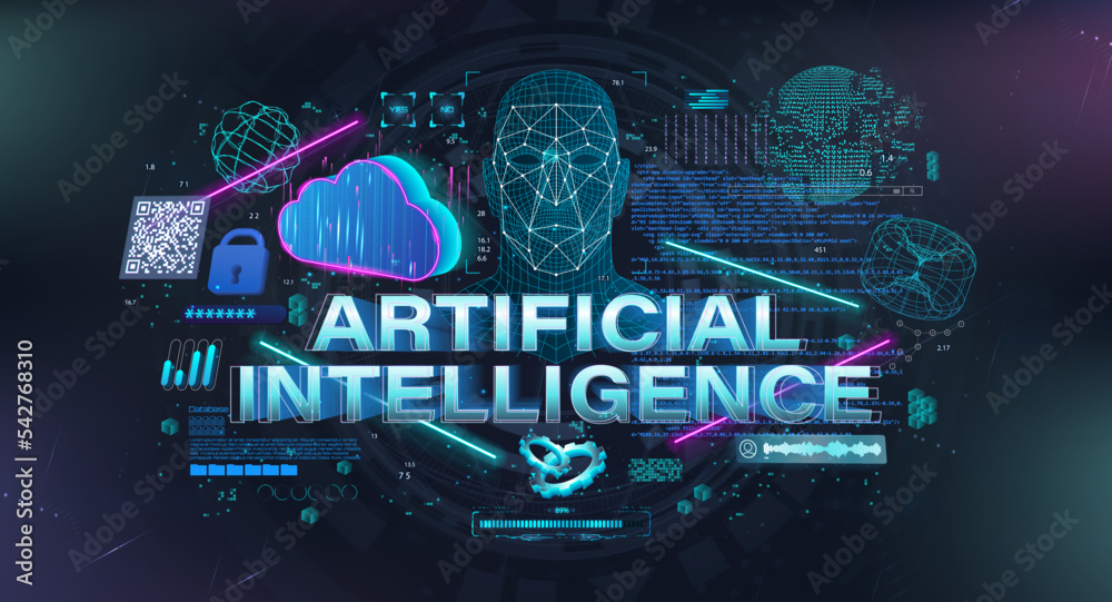 Neural network and artificial intelligence concept banner. Multitasking AI - Big data analysis ...