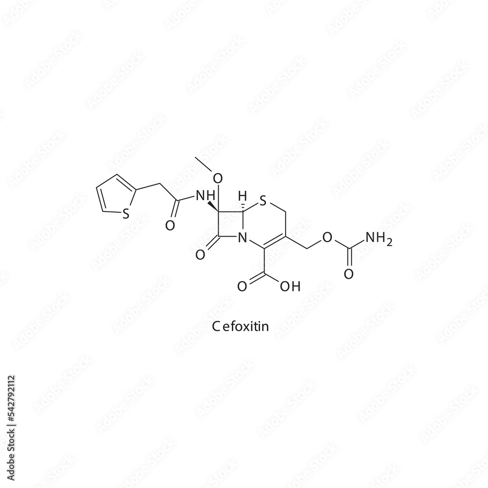 Cefoxitin flat skeletal molecular structure 2nd generation ...