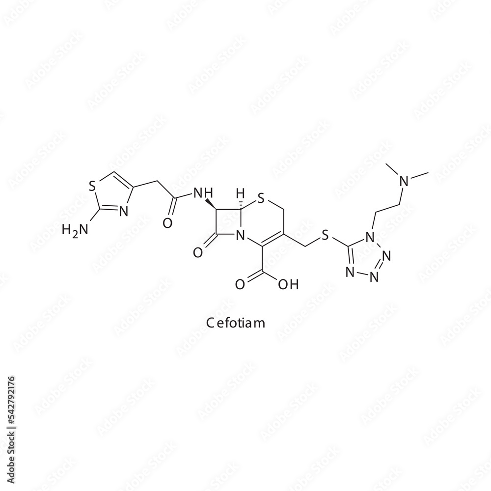 Cefotiam flat skeletal molecular structure 2nd generation Cephalosporin ...