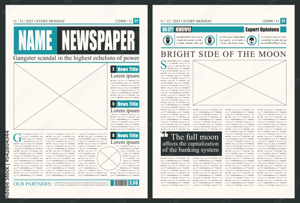 Vector template for the layout of the newspaper. Newspaper columns with ...