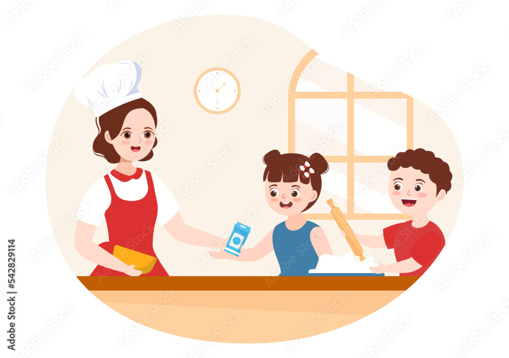 Vector de Stock Cooking School With Kids and Teacher in a Class ...