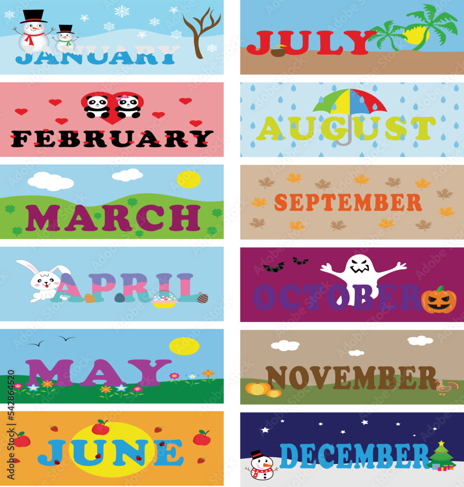 Set of months of the year. isolated set background. Vector illustration ...
