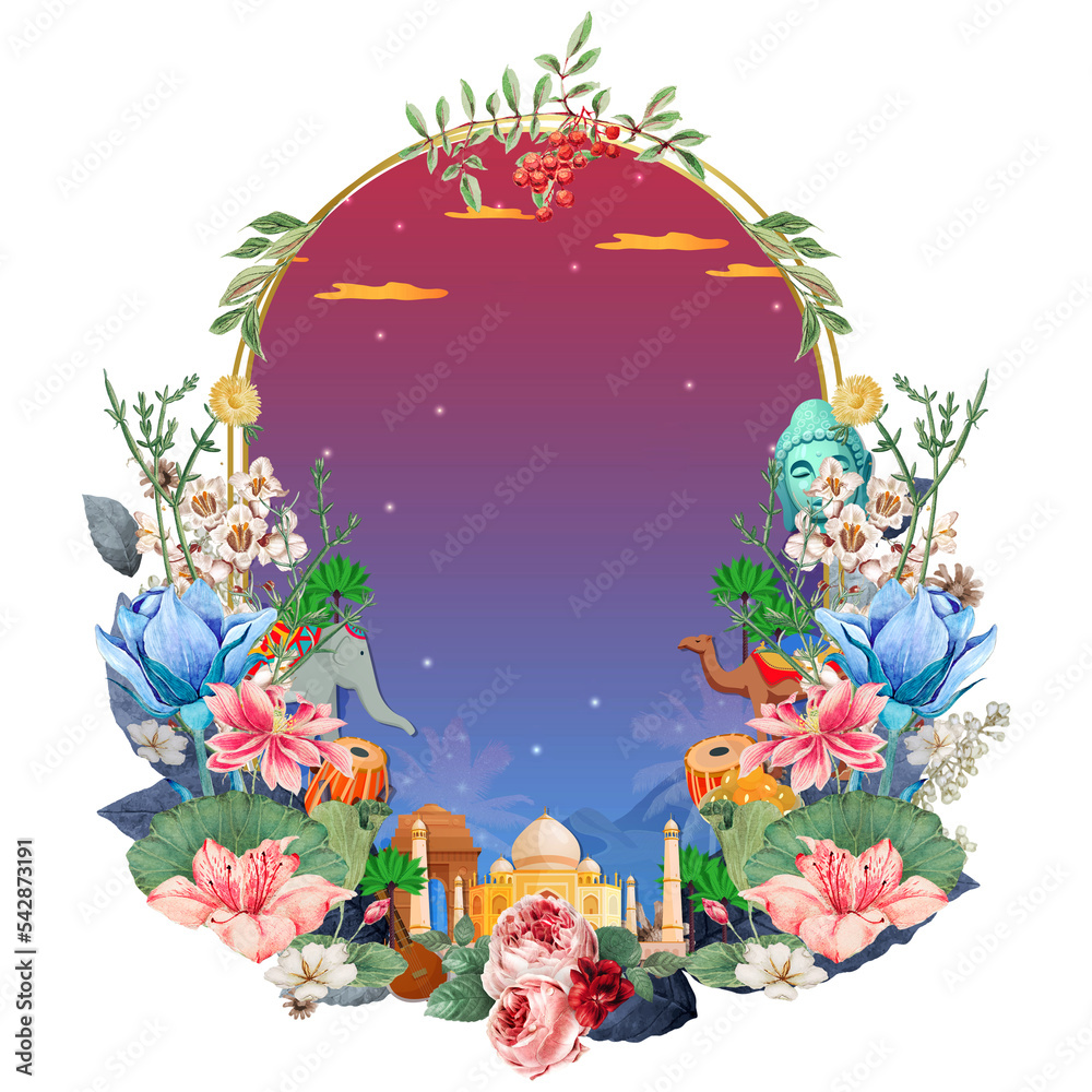 Wedding logo background. Indian wedding logo frame with flowers and ...