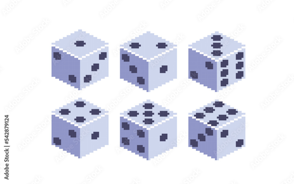 Dice roll pixel art set. Playing cube sides collection. 8 bit sprite ...