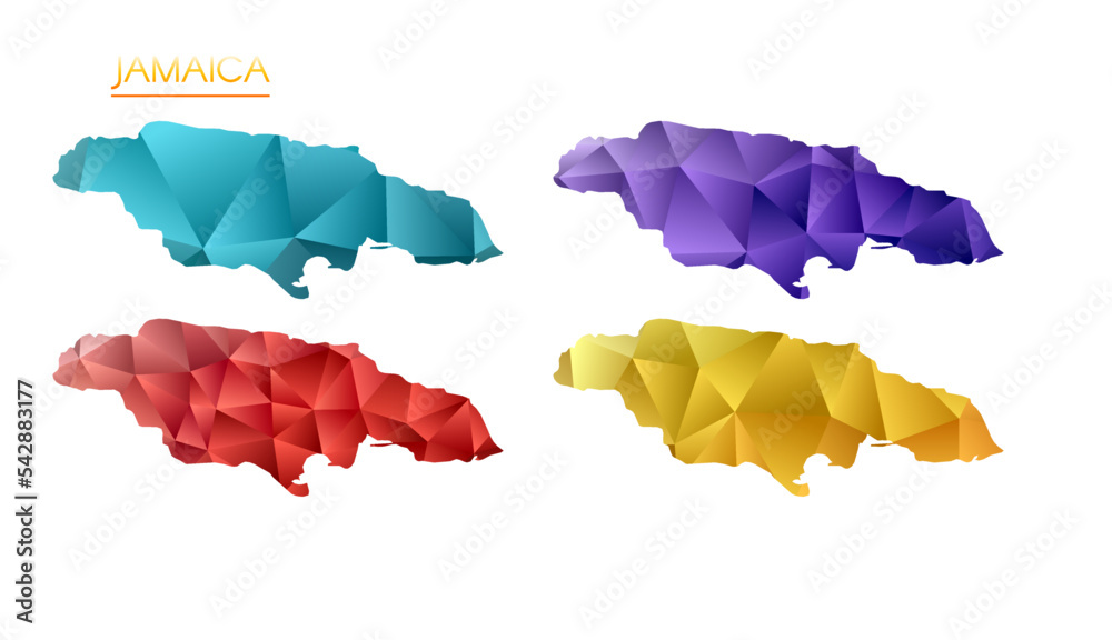 Set of vector polygonal maps of Jamaica. Bright gradient map of the ...