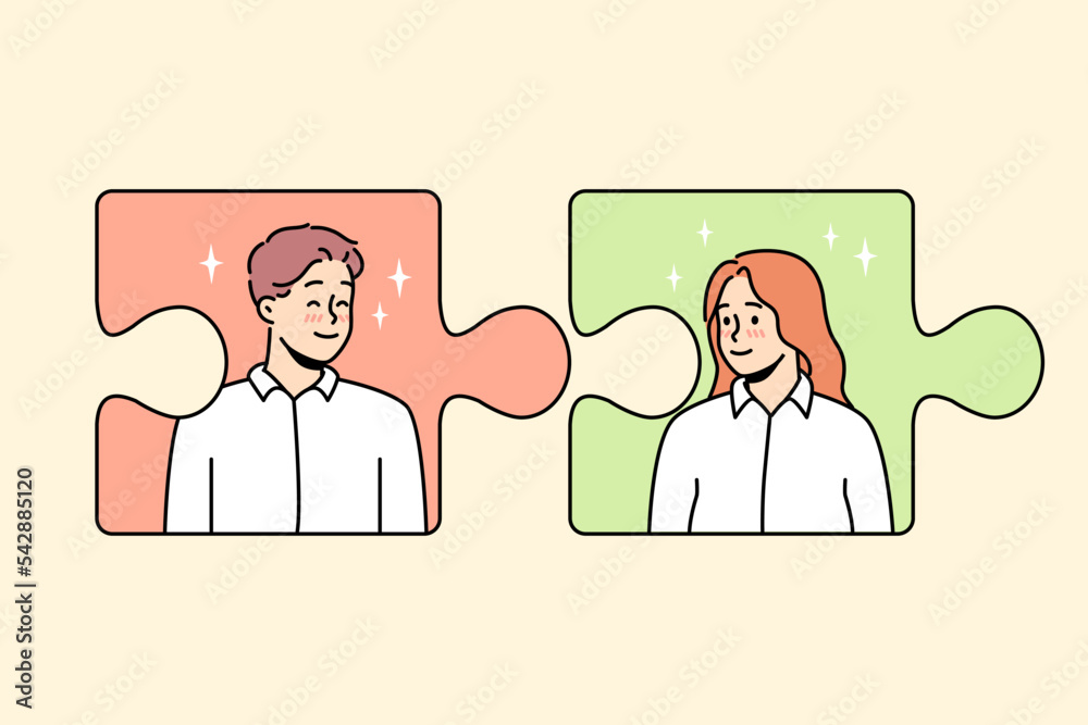 Jigsaw puzzles with man and woman connecting. Concept of couple ...