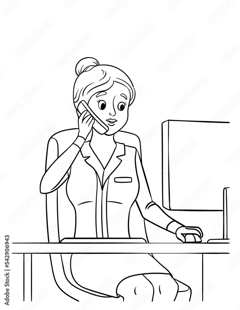 Secretary Isolated Coloring Page for Kids Stock Vector | Adobe Stock