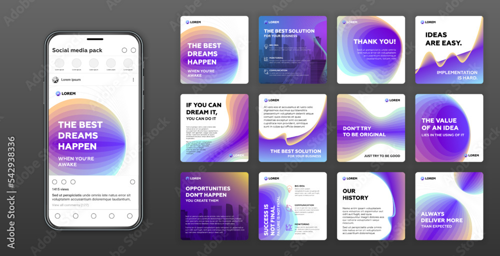 Social media post templates set with cityscape vector illustration on ...