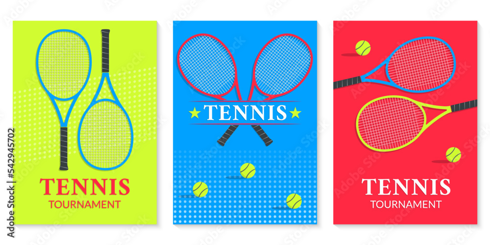 Tennis poster set with tennis rackets and balls. Sport tournament logo ...