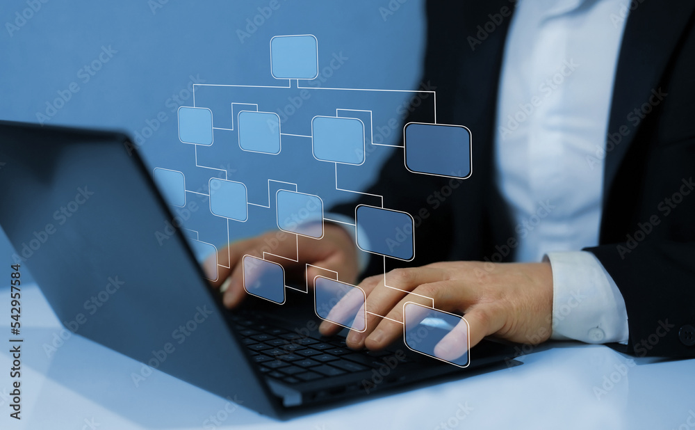 Foto de Stock Virtual screen Mindmap or Organigram. Business hierarchy structure. Business ...