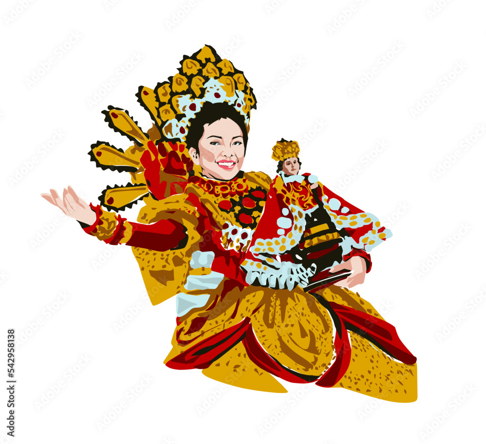 Sinulog festival queen dancing holding Santo Nino Stock Vector | Adobe ...