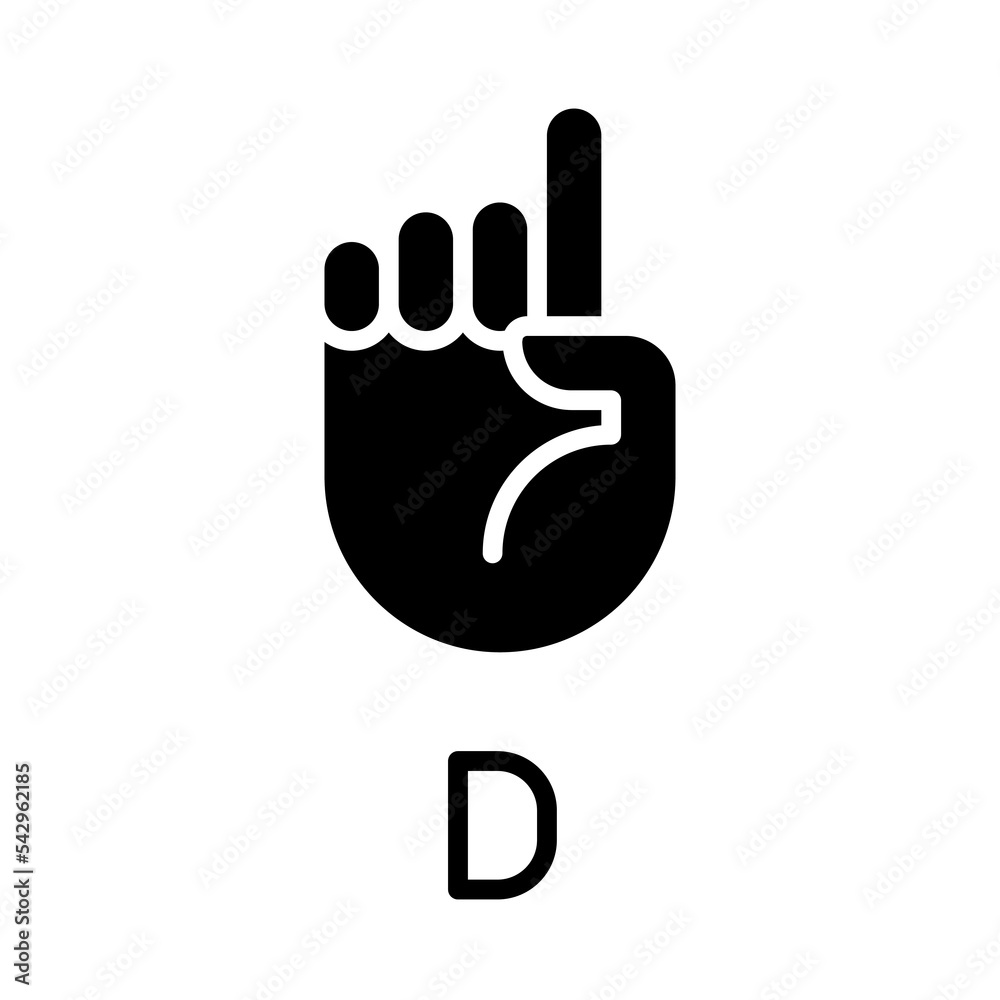 Signing letter D in ASL black glyph icon. Nonverbal communication ...