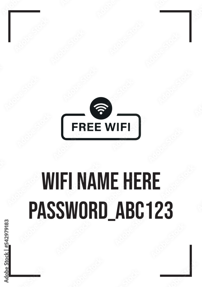 Wifi NetworkName Password Sign Printable Stock Vector | Adobe Stock
