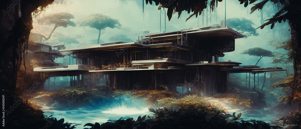 Artistic concept illustration of a unknown structure in the jungle ...