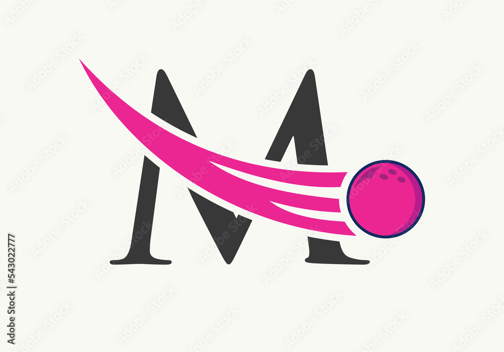 Letter M Bowling Logo. Bowling Ball Symbol With Moving Ball Vector ...