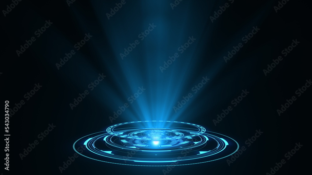 HUD circle interfaces. Hi tech futuristic display. Blue hologram button. Digital data network ...