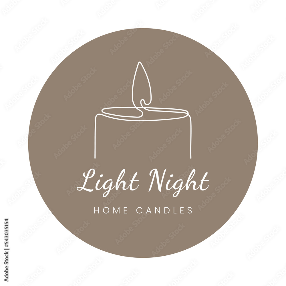 Candle logo. Burning candle logo in style one line art. In brown ...
