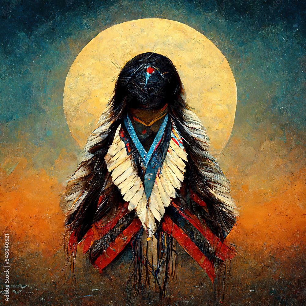 native american indian woman painting in the desert poster, abstract ...