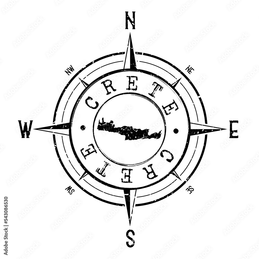 Crete, Greece Stamp Map Compass Adventure. Illustration Travel Country ...