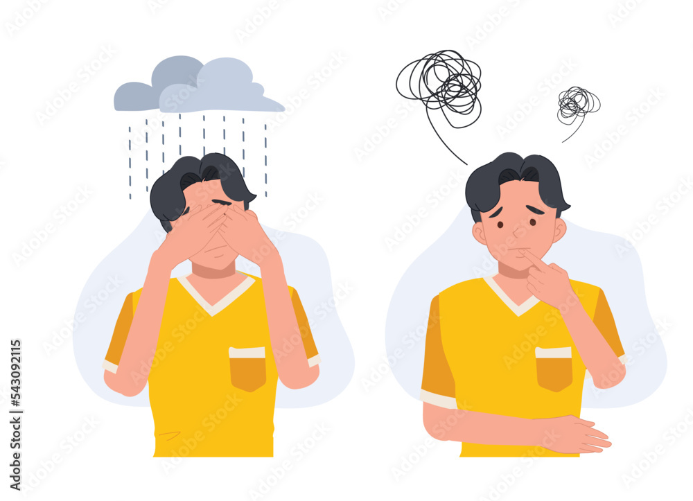 Mental disorder, finding answers, confusion concept. man suffering from ...