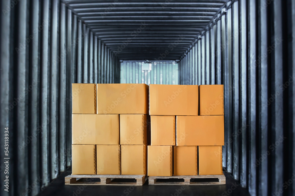 Stock-Foto „Package Boxes Stacked on Pallets Loading inside Cargo ...