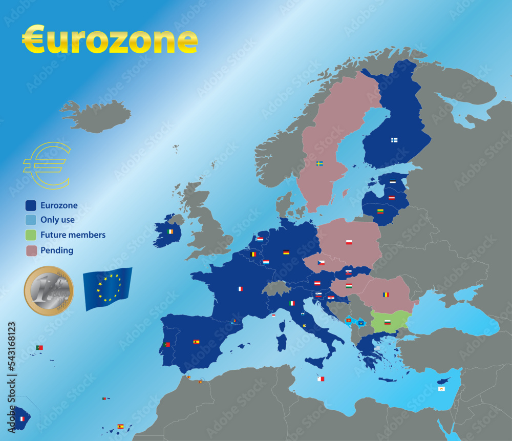 Vector de Stock Euro zone, map of the joining countries in 2023, vector ...