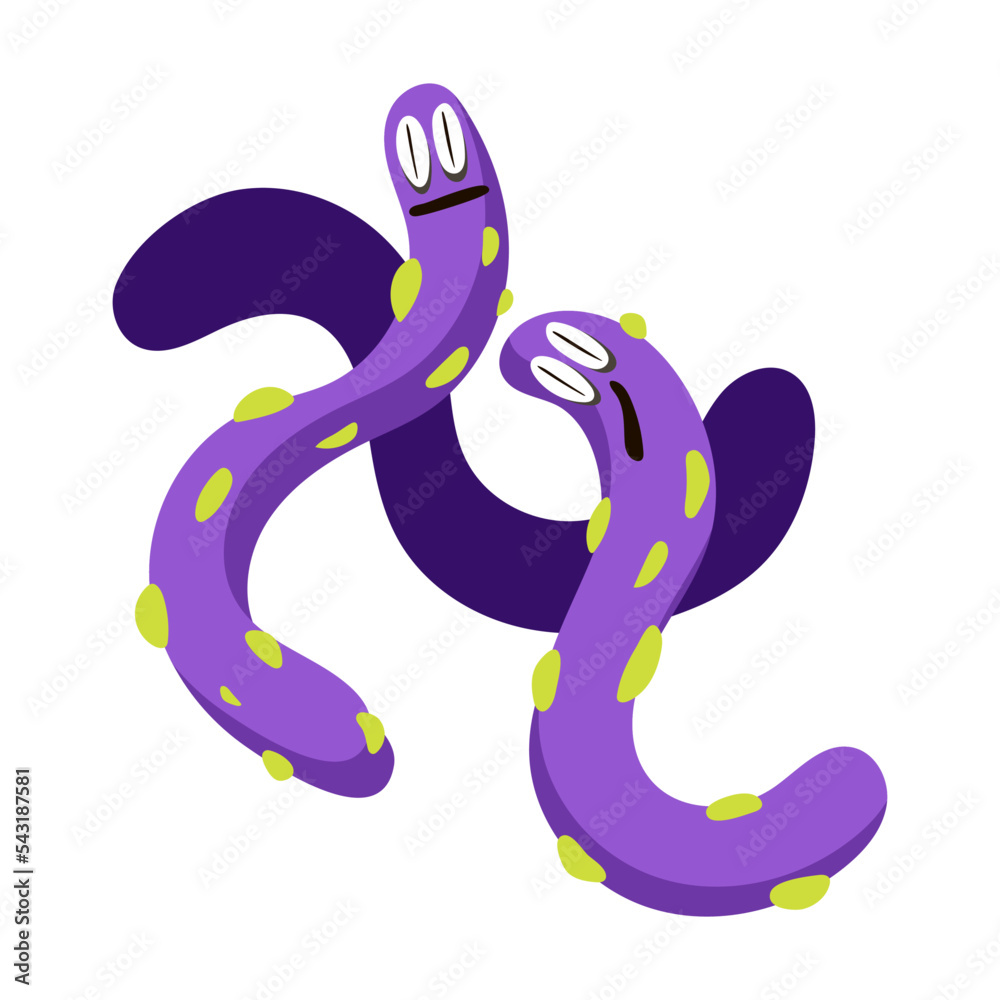 Funny bacteria and parasitic worm character. Vector illustration of ...