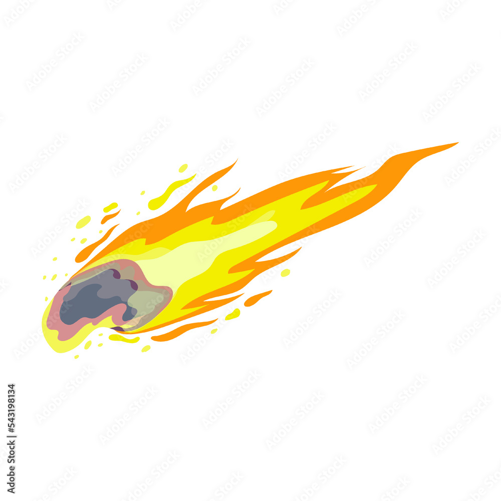 Falling fiery asteroid and meteorite. Vector illustration of space ...