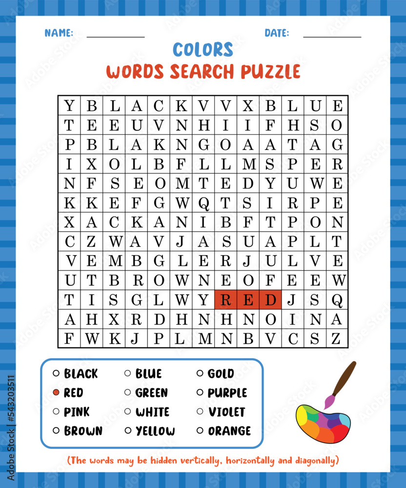 Word search game colors word search puzzle worksheet for learning ...