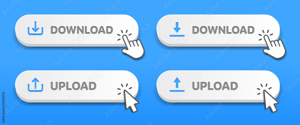 3D download and upload push button icon symbol sign. Hand cursor ...