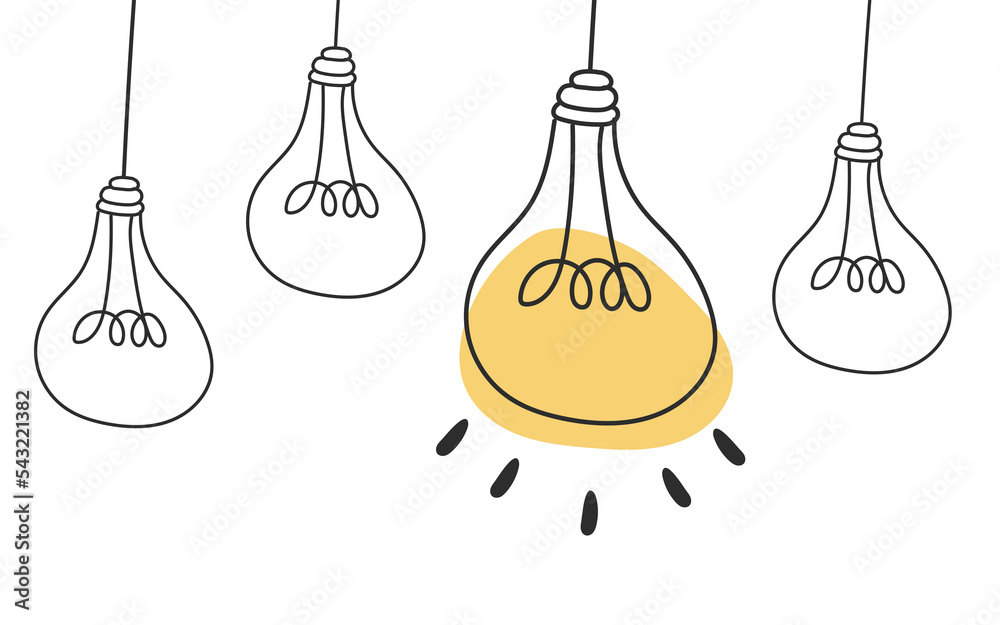 Hand drawn lightbulb , doodle style lamp bulb idea icon. Creativity and ...