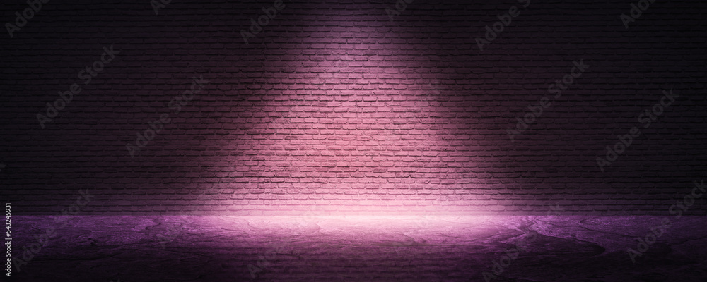 Dark abstract brick wall with the beam of spotlight, studio room ...