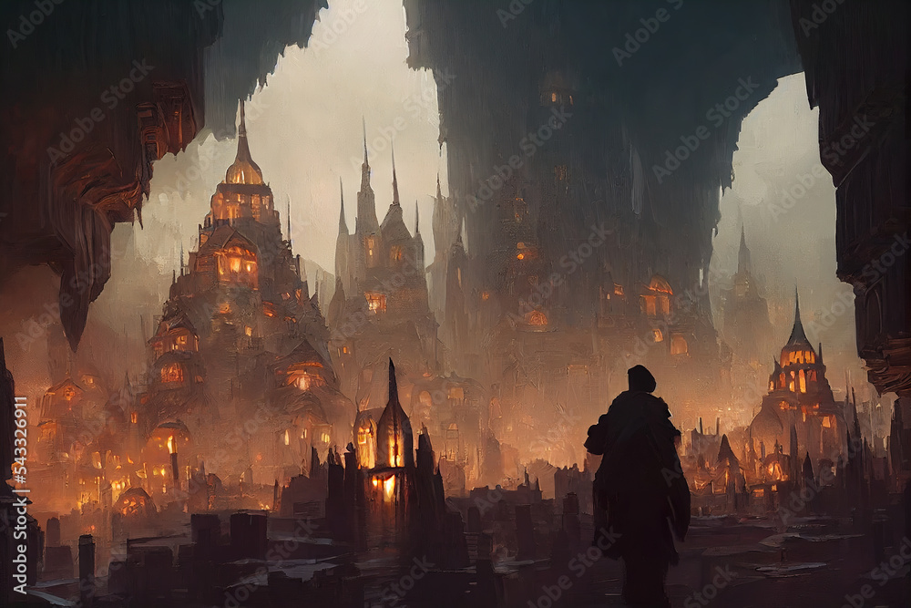 Underground City Fantasy Concept Art Adobe Stock