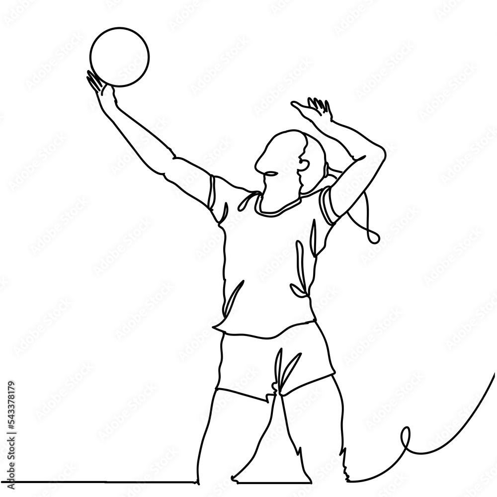 Continuous line drawing of female professional volleyball player with ...
