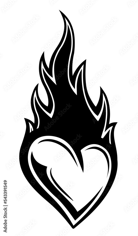 Heart burn silhouette vector graphic flaming heart symbol of love and ...