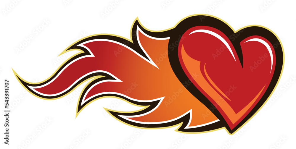 Heart burn vector graphic flaming heart symbol of love and passion logo ...