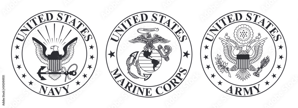 Vector monochrome seal of the United States Navy, US Marine Corps, US ...