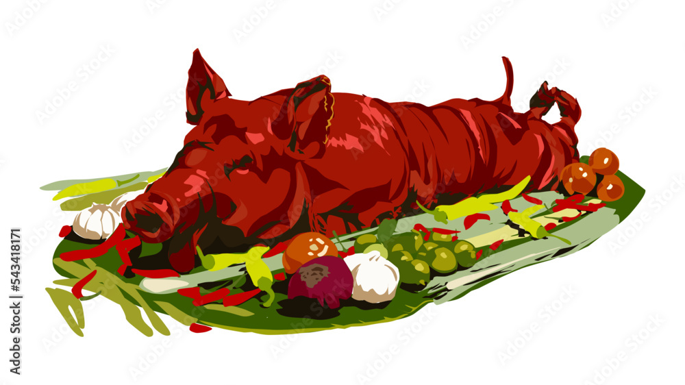 Cebu's delicious Roasted Pig lechon with spices Stock Vector | Adobe Stock