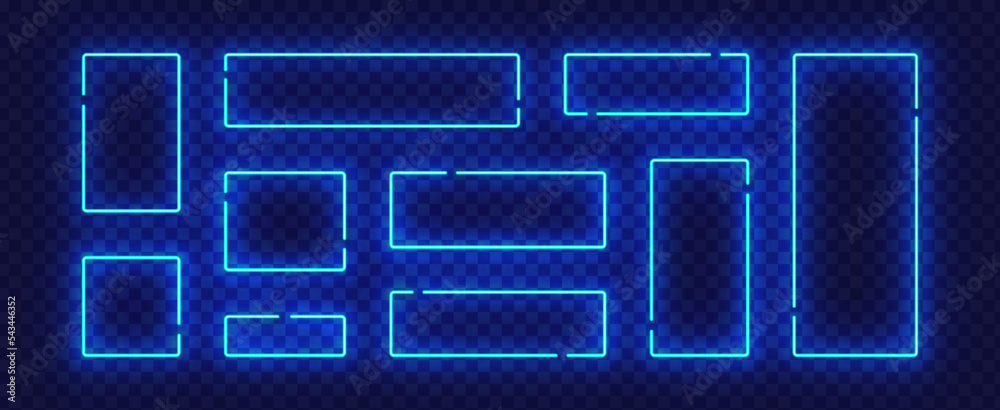 Neon frames isolated colorful led borders set. Blue Illuminated ...