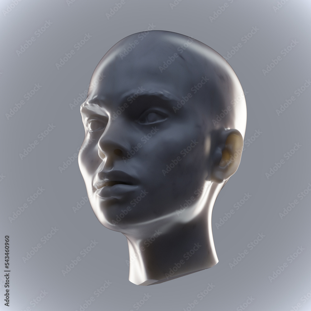 Abstract illustration from 3D rendering of a female head sculpture in ...