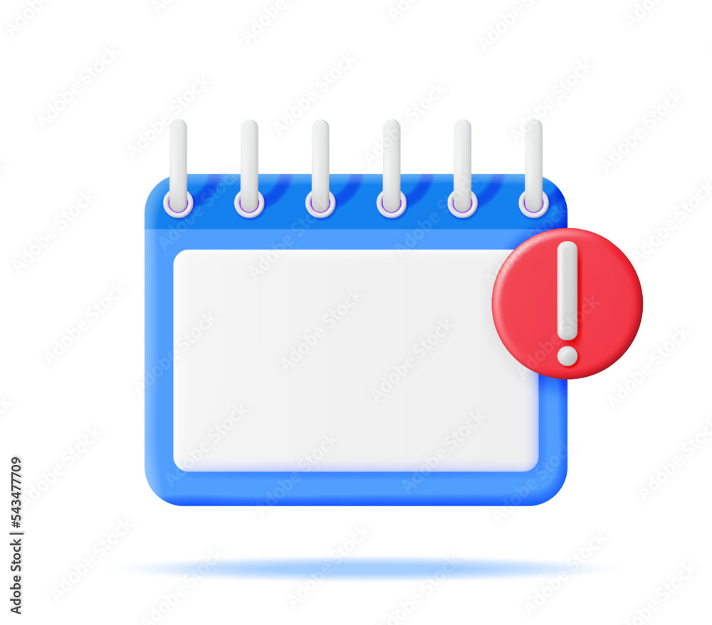 Vector de Stock 3D Calendar with Notification Alert Isolated. Render ...