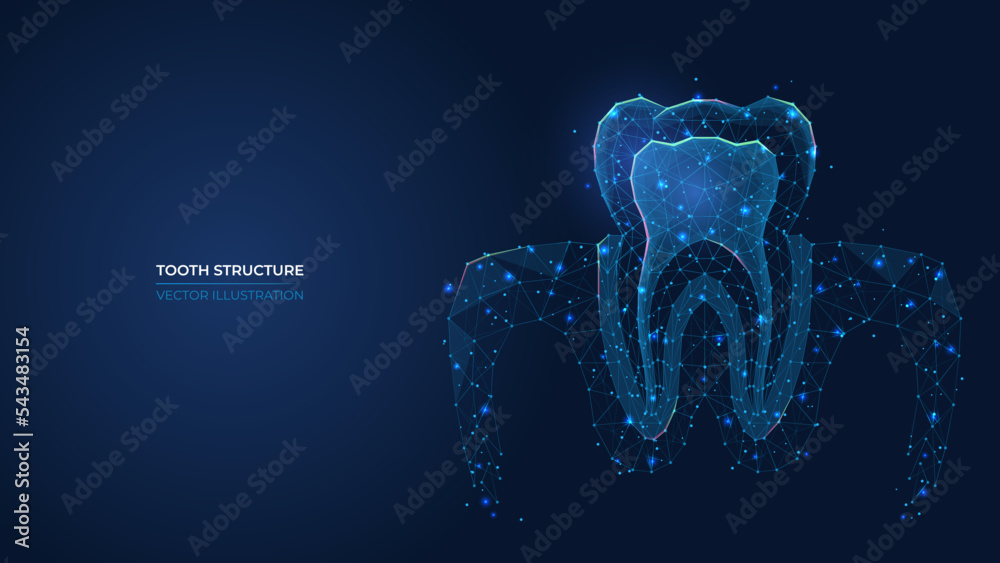Futuristic abstract symbol tooth structure. Wireframe concept of ...