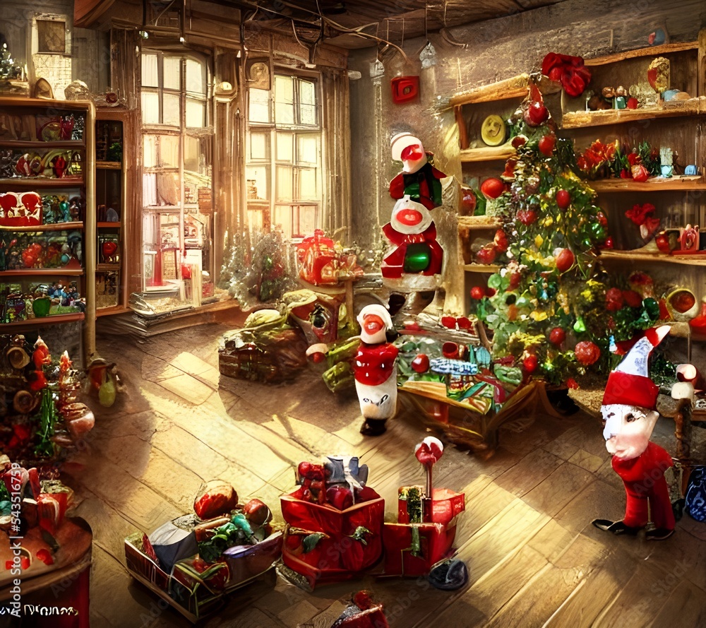 Stock-Illustration „The Christmas toy factory is a flurry of activity ...