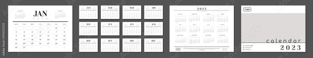 Calendar Layout Design for 2023 and cover with Place for Photo, Company ...