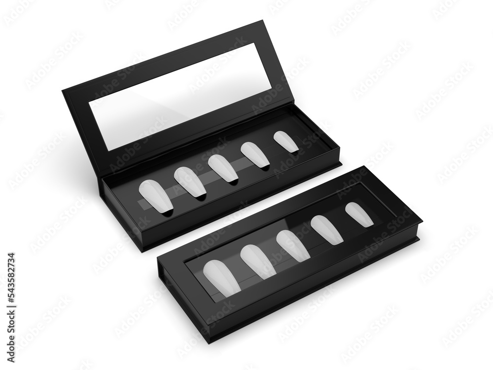 Blank false nail packaging clear window box template, 3d render ...