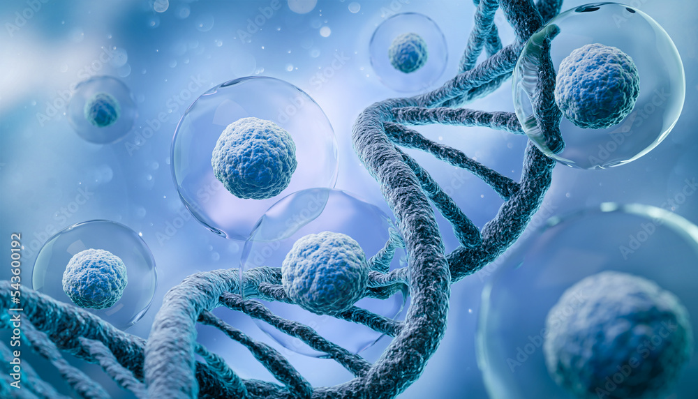 3d rendering of Human cell or Embryonic stem cell microscope background ...