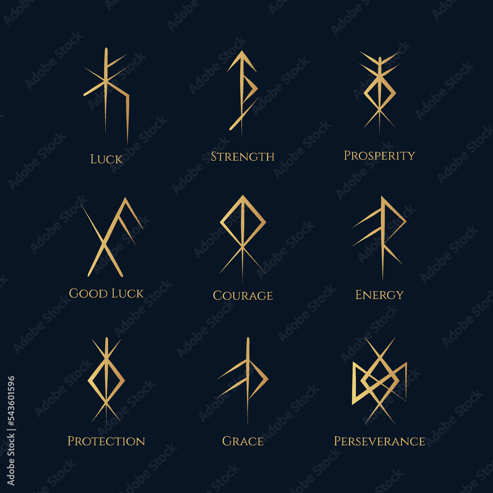 Viking Bind Runes isolated set. Golden norse symbols collection with ...