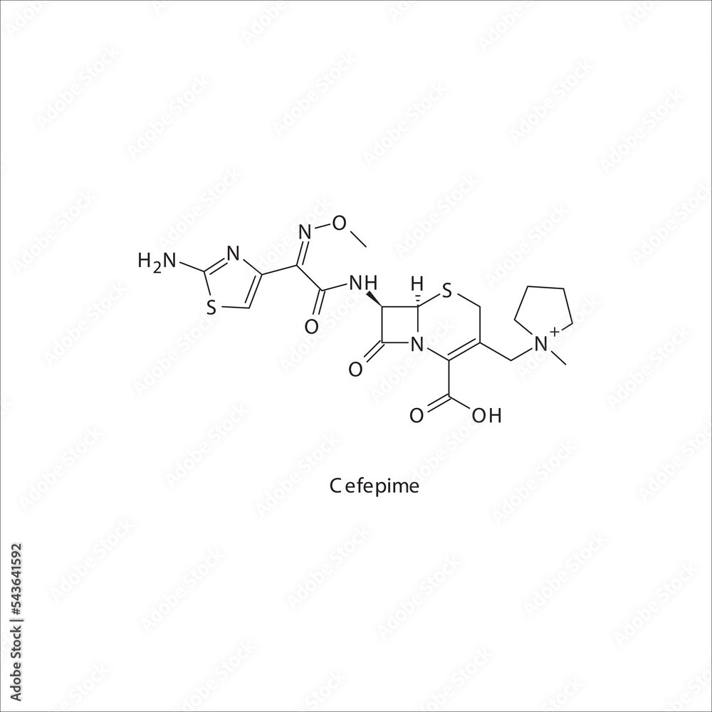 Cefepime flat skeletal molecular structure 4th generation Cephalosporin ...